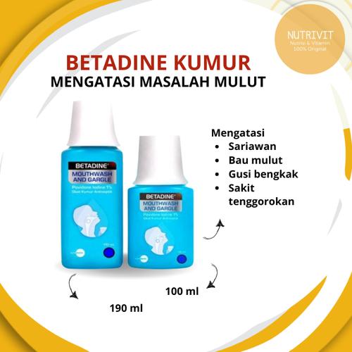 Jual Betadine Mouthwash & Gargle 190ml / 100ML - Obat Kumur Antiseptik - VARIAN- - 100ML - Kota ...