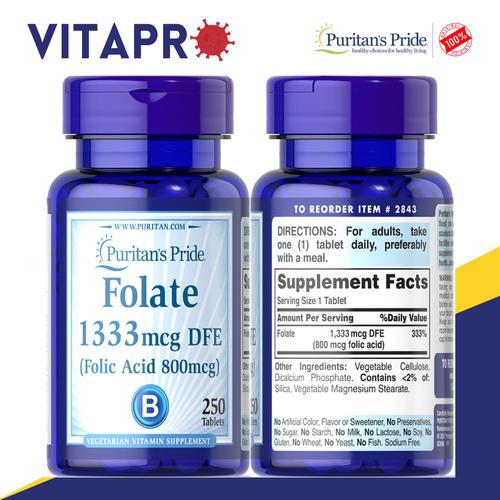 Jual Puritan Pride Vitamin B136 Asam Folate 1333 mcg DFE Multivitamin ...
