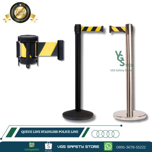 Promo Tiang Antrian Pembatas Stainless Pita Kuning Hitam 3M - Tiang ...
