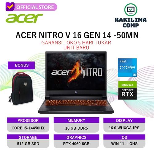 Promo ACER NITRO V 16 core i5 14450HX RTX 4060 6GB/ ram 16GB 512GB W11+OHS 16 inch WUXGA IPS ...