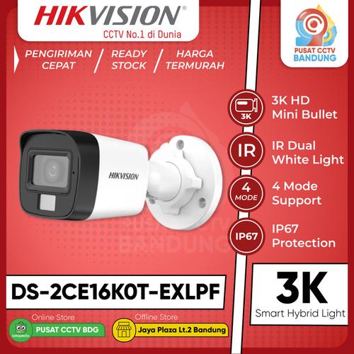 Promo Camera CCTV Outdoor Hikvision DS-2CE16K0T-EXLPF 5MP Dual Light Fixed Mini Bullet Camera ...