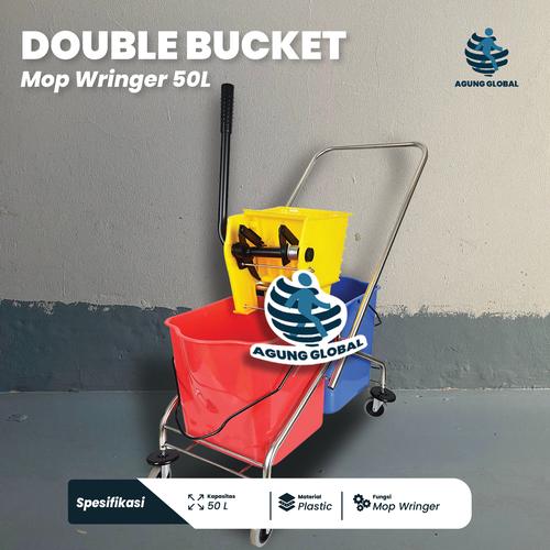 Jual Double Bucket Trolley Stainelss With Mop Wringer Side Press Ember ...