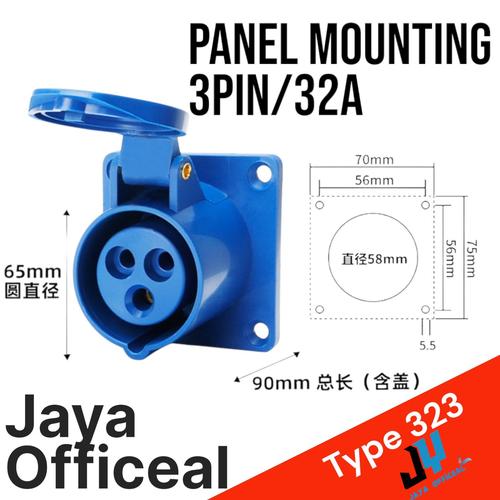 Jual PANEL MOUNTING 3 PIN 32A TYPE 323/Electric Industrial Socket Panel ...