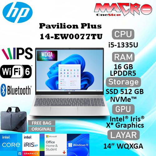 Promo HP Pavilion Plus 14-EW0077TU i5-1335U 16GB SSD 512GB WIN11+OHS 14.0 WQXGA Cicil 0% 3x ...