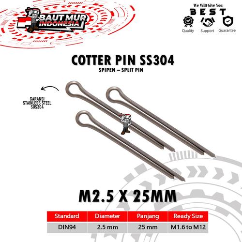 Jual COTTER PIN - SPLIT PIN - SPIPEN STAINLESS SS304 - A2 M2.5X25 - Kab ...