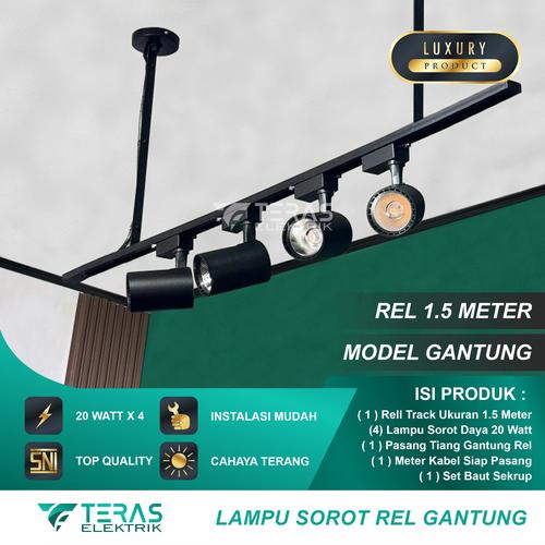 Jual Paket lampu sorot rel 20 Watt 1 set isi 4 rel 1,5 meter spotlight ...