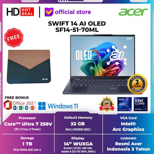 Promo ACER SWIFT 14 AI OLED SF14-51-70ML STEAM BLUE INTEL CORE ULTRA 7 ...