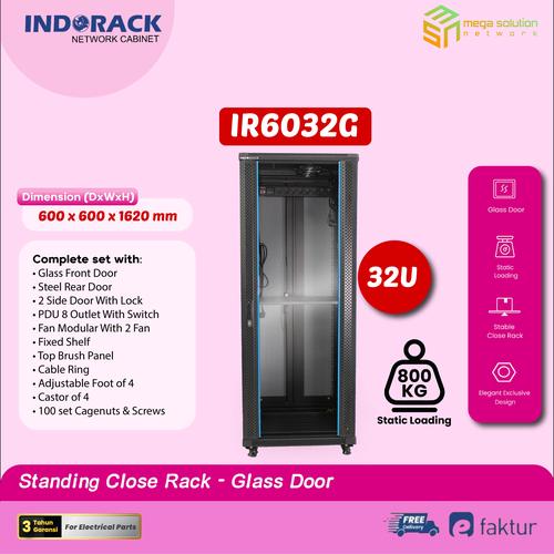 Jual Close Rack Indorack IR6032G 32U Depth 600mm Glass Door 19 inch ...