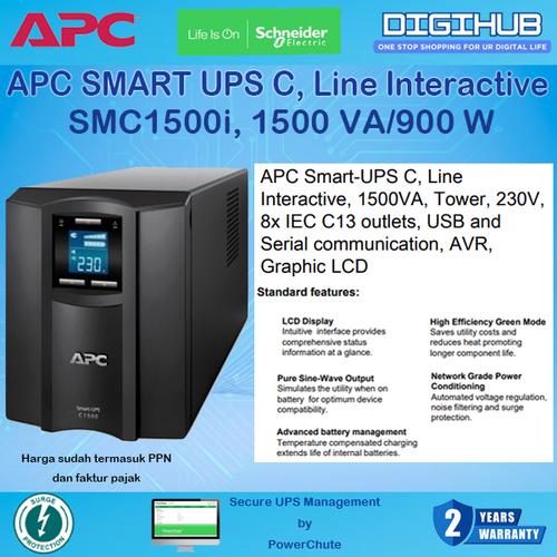 Jual SMC1500i, APC Smart-UPS C, Line Interactive, 1500VA/900W, Tower, 230V, 8x IEC C13 outlets ...