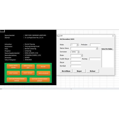Jual Aplikasi Pembayaran SPP excel UNLOCK - Kota Bekasi - TokoAmeliaSoft | Tokopedia