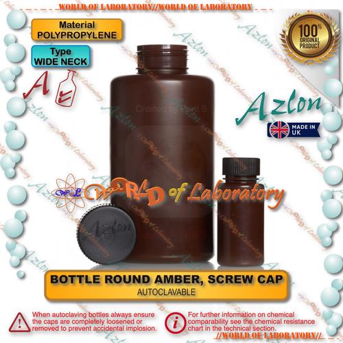 Jual AZLON Bottle Amber, Plastic Polypropylene (PP), Round, Wide Neck ...