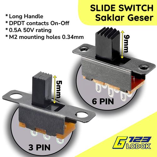 Jual Switch Slide Saklar Geser ON OFF DPDT SPDT 2x3 Toggle Switch Micro ...