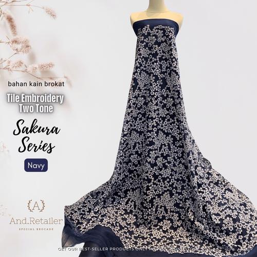 Promo Bahan Kain Kebaya Brokat Tile Embroidery Sakura 2 tone motif ...