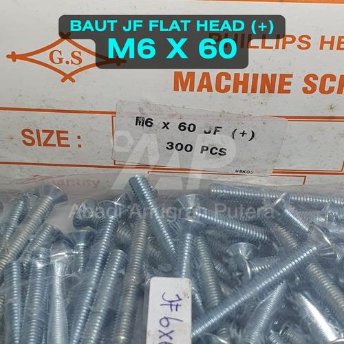 Jual Baut JF M6 x 60 Flat Head 6x60mm obeng plus Full Drat (100 pcs ...