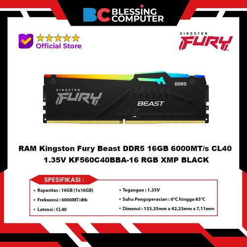 Promo RAM Kingston Fury Beast DDR5 16GB 6000MT/s CL40 1.35V KF560C40BBA-16 RGB XMP BLACK Cicil 0 ...