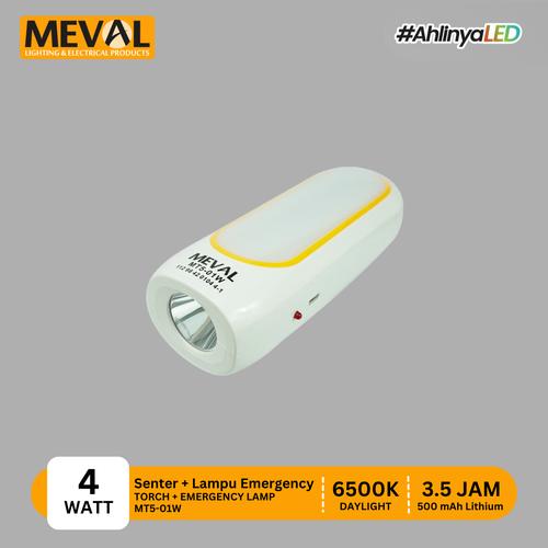 Promo MEVAL Senter Emergency 1W LED Torch 4W Side Lamp + Putih MT5-01W ...