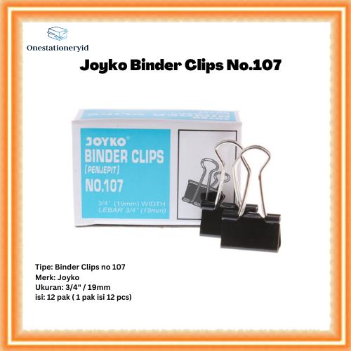 Jual Penjepit Kertas/Binder Klip/Binder Clip No.107 Joyko 1 box isi 12 ...