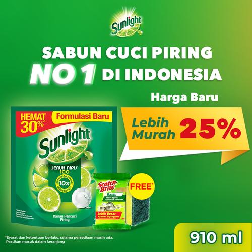 Promo Sunlight Sabun Cuci Piring Jeruk Nipis Refill 910ml FREE Sponge Scotch Brite - Kota ...