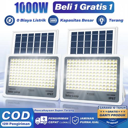 Promo 【Beli 1 Gratis 1】Lampu Tenaga Surya Outdoor Otomatis Surya Taman 24 Jam LED 1000 Watt ...