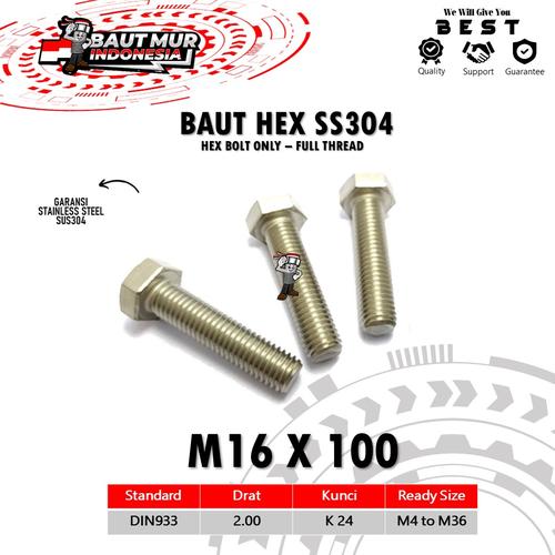 Jual HEX BOLT BAUT HEX ONLY STAINLESS SS304 M16X100 - Kab. Bekasi ...
