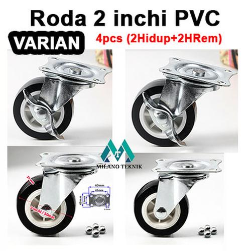 Jual Roda 2 inchi PVC Hitam plate(Mati/Hidup/Rem)Roda Etalase troli ...
