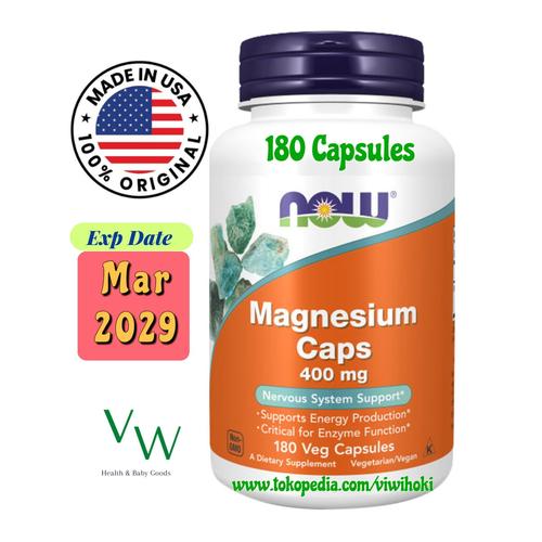Jual NOW Magnesium Caps 400 mg 180 Veg Capsules Nervous System Support ...