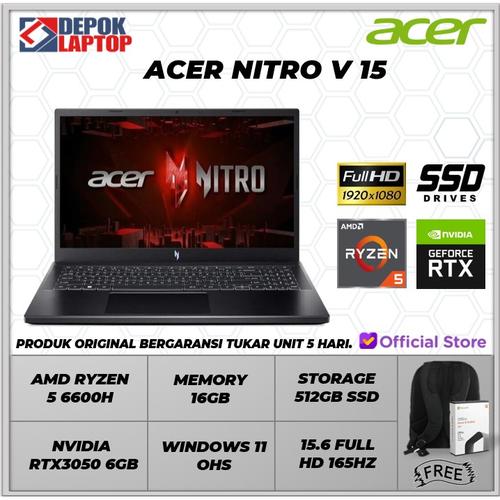 Promo Acer Nitro V 15 Ryzen 5 6600H RTX3050 6GB 8GB 512GB Win 11 OHS 15.6 Full HD 165hz - Paket ...