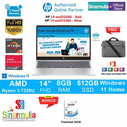 Promo HP 14-em0332AU/em0333AU Ryzen 3 7320U 512GB SSD 8GB FHD Win11+OHS ...