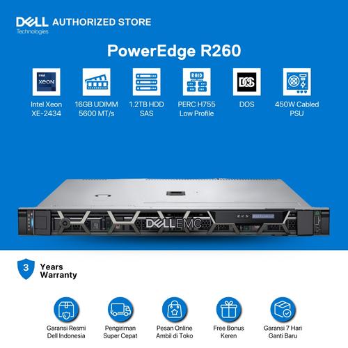 Promo Dell PowerEdge R260 Server [E-2434-16GB-1.2TB SAS-DOS-3YR] DELL ...
