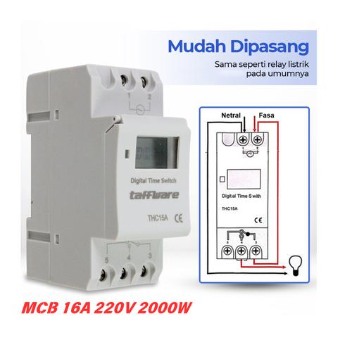 Jual MCB Digital Lcd Taffware Timer Switch Relay 20 Program 220V/16A ...