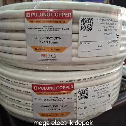 Jual kabel listrik 2x1.5 pulung copper nym kawat 1roll 50mtr SNI ...