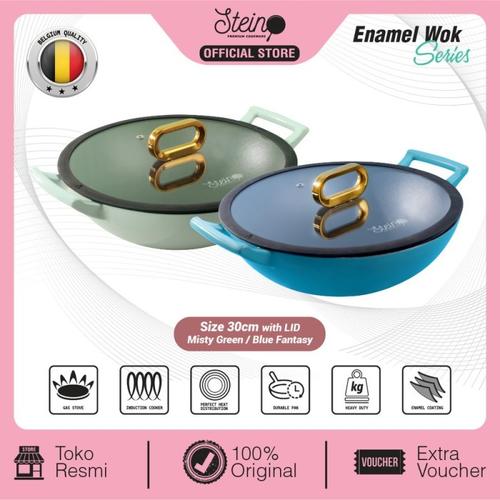 Jual Cast Iron Wok Steincookware 30cm Enamel Wok Stein 30 Green Blue Wajan - Kota Denpasar ...