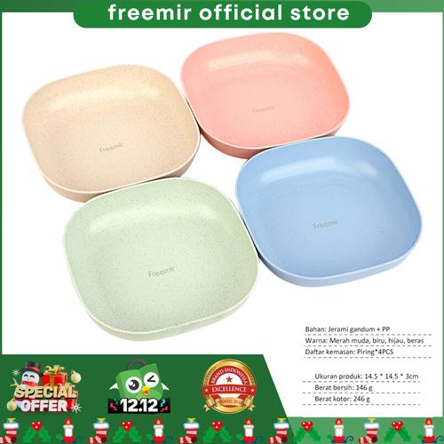 Promo freemir 4 Piring Makan Wheat Straw Lunch Breakfast Plate Square 4 ...