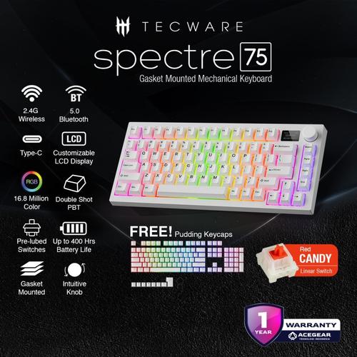 Jual KEYBOARD TECWARE SPECTRE 75 WHITE WITH LCD AND KNOB CANDY RED ...