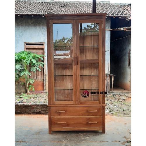 Promo Lemari Display Kayu Jati Elegan Minimalis – Pintu Kaca & Laci ...