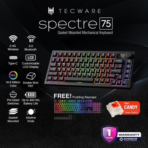 Jual KEYBOARD TECWARE SPECTRE 75 WHITE WITH LCD AND KNOB CANDY RED ...