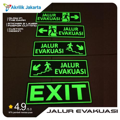 Jual Jalur Evakuasi / Exit Sign (GLOW IN THE DARK) - custom ukuran - Tangga kanan, 10 x 30cm ...