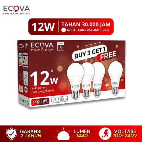 Promo BUY 3 GET 1 FREE FAMILY PACK LAMPU LED ECOVA A BULB 6500K TERANG ...