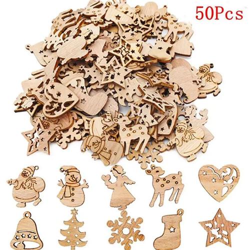 Jual 50Pcs 3cm Cartoon Wooden Christmas Snowflake Tree Angel Mini Wood ...