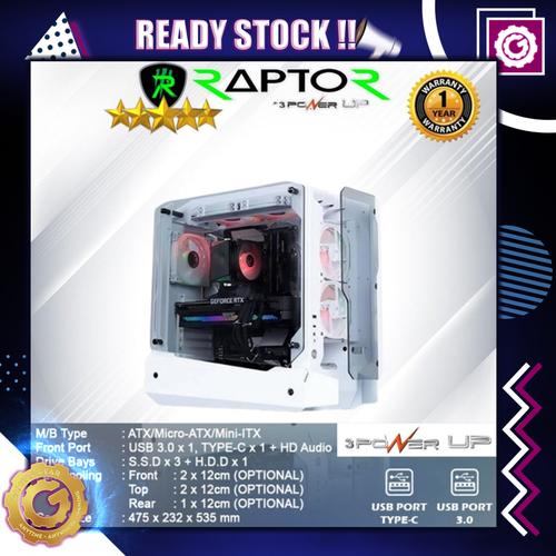 Jual Casing Pc Gaming ATX Raptor Open Case Gaming Pc Case Include 3 Fan ...