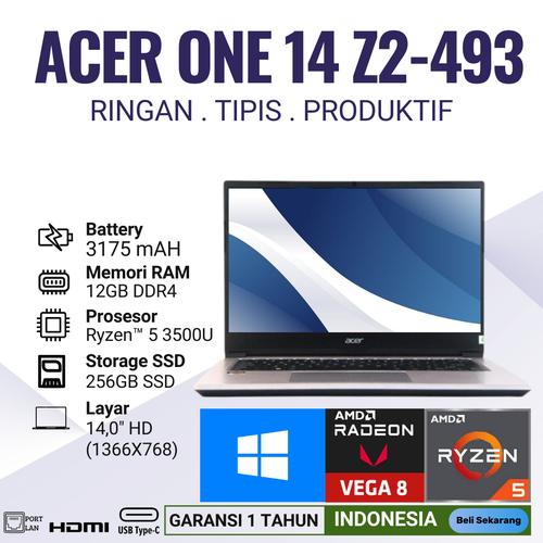 Promo LAPTOP MULTITASKING ACER ONE 14 Z2-493 AMD RYZEN 5 3500U RAM 12GB ...