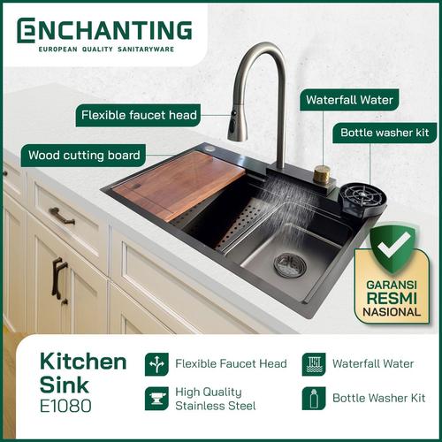 Promo ENCHANTING Smart Kitchen Sink Stainless Steel SS 304 1 Bowl Black ...