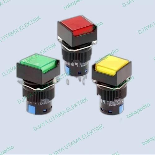 Jual Push Button Lamp 16mm Momentary SCIPSQ-1622 Square R,Y,G 220V ...