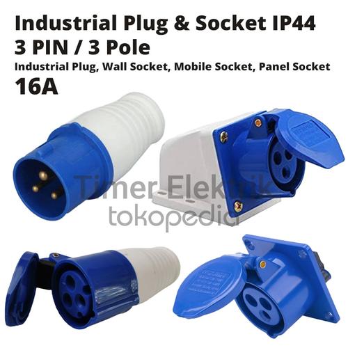 Jual Industrial Plug & Socket IP44 3 Pin / 3 Pole 16A Berbagai Variant ...