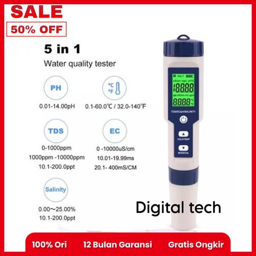 Jual PH TDS EC Salinity Temperature 5 in 1 Meter EZ-9909 Tester EZ9909 ...