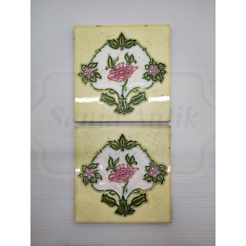 Jual Ubin Tegel Tile Kuning Vintage Bunga Pink Jepang Majolica Art ...