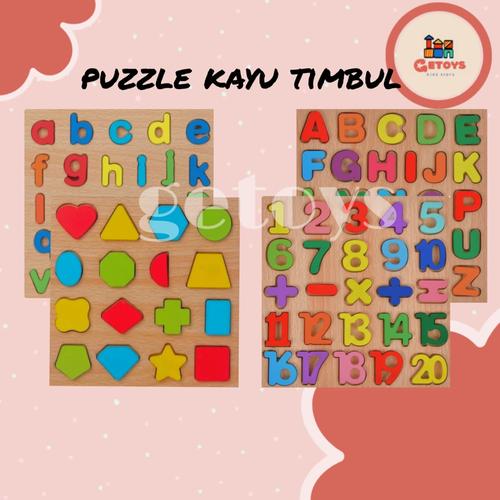 Jual (GE TOYS) PUZZLE HURUF KAYU TIMBUL 20 X 20/MAINAN TERAPI WICARA ...