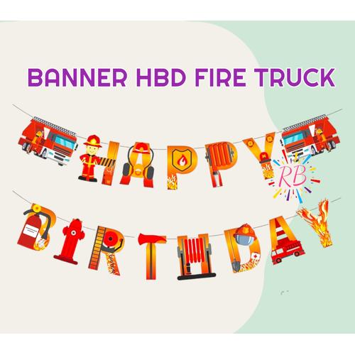 Jual Bunting Flag Happy Birthday FIRE TRUCK / Banner Ulang Tahun Fire ...
