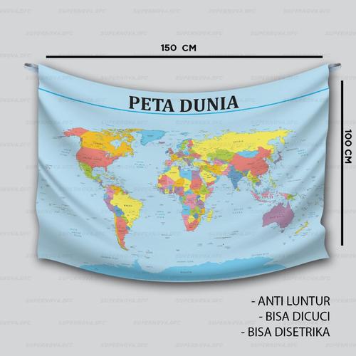Jual PETA DUNIA LENGKAP DENGAN NAMA NEGARA HIGH RESOLUTION - 150X100 CM ...