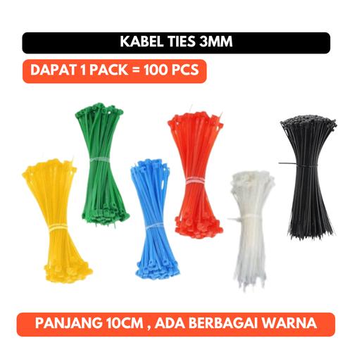Promo Kabel Ties 3mm 10cm Cable 100Pcs Merah Kuning Hijau Biru Putih ...